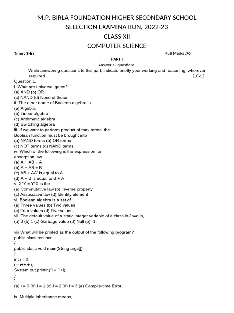class12selection2022-23 | PDF | Integer (Computer Science) | Algebra