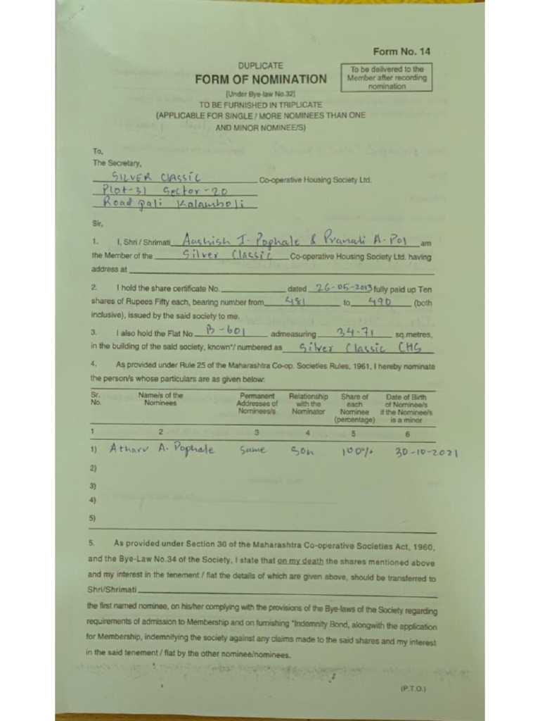 Nomination Form Sample | PDF