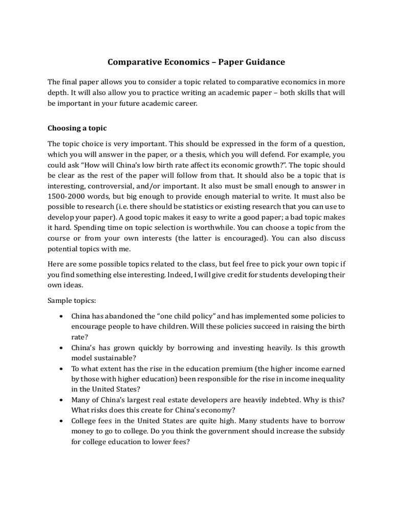 Comparative Economics - Paper Guidance | PDF | Economic Growth ...