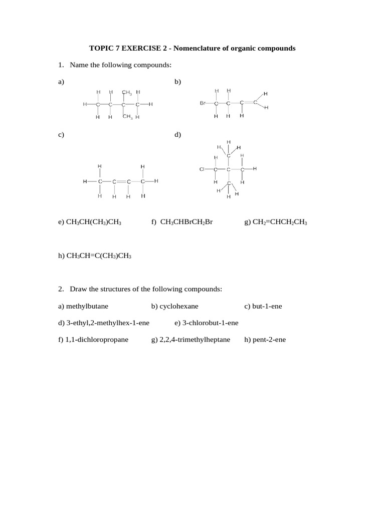 Topic 7 Exercise 2 - Nomenclature | PDF