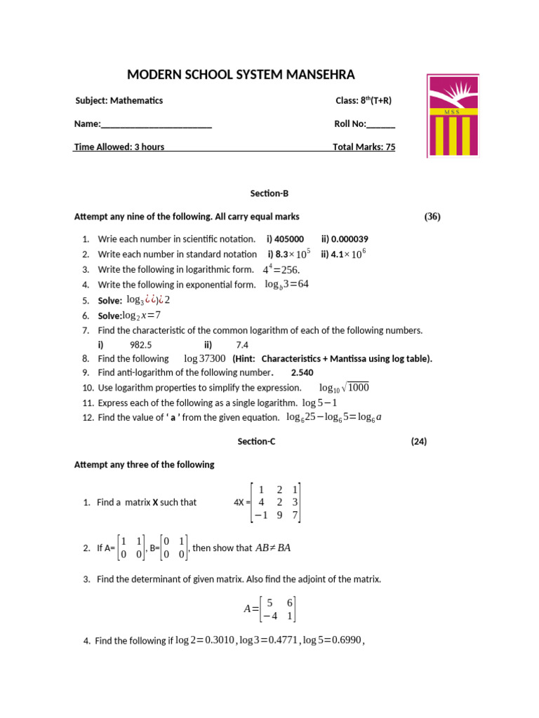 Class 8th Paper | PDF