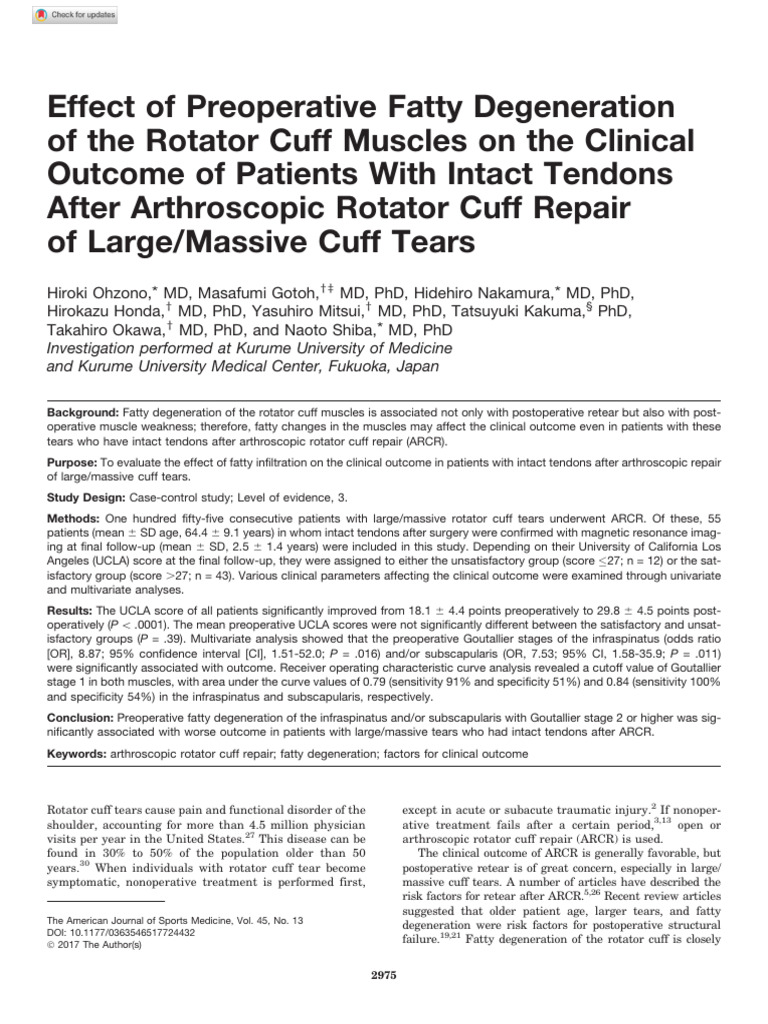 Ohzono Et Al 2017 Effect of Preoperative Fatty Degeneration of The ...