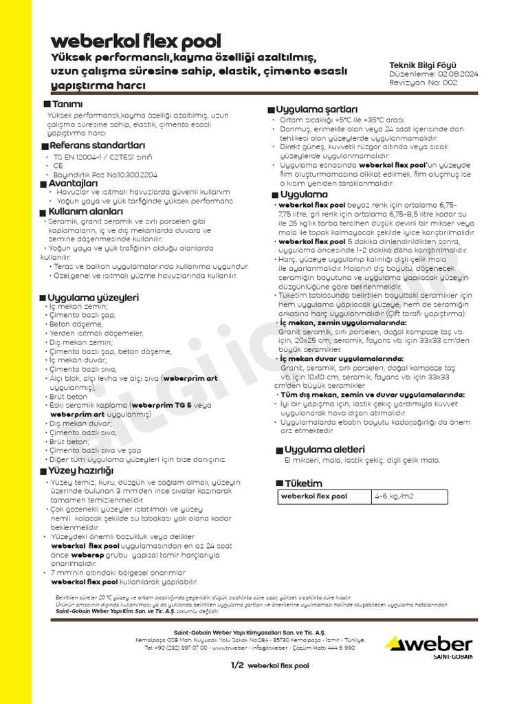 Weberkol Flex Pool - Teknik Bilgi Fy | PDF