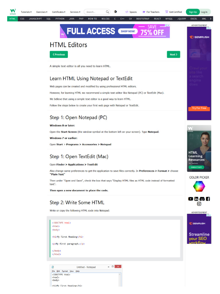 Screencapture W3schools HTML HTML Editors Asp 2025 02 10 13 - 10 - 33 | PDF