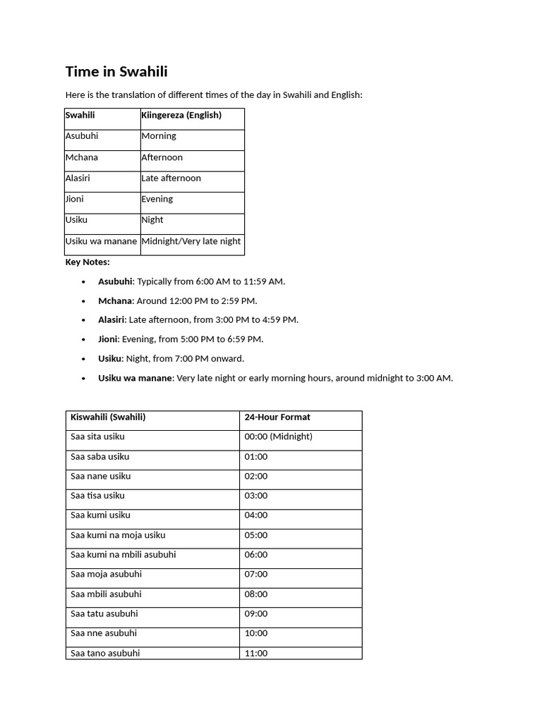 Swahili Time Translations Guide | PDF