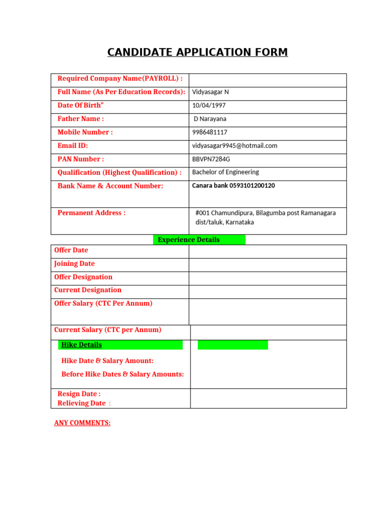 Candidate Application FORM | PDF