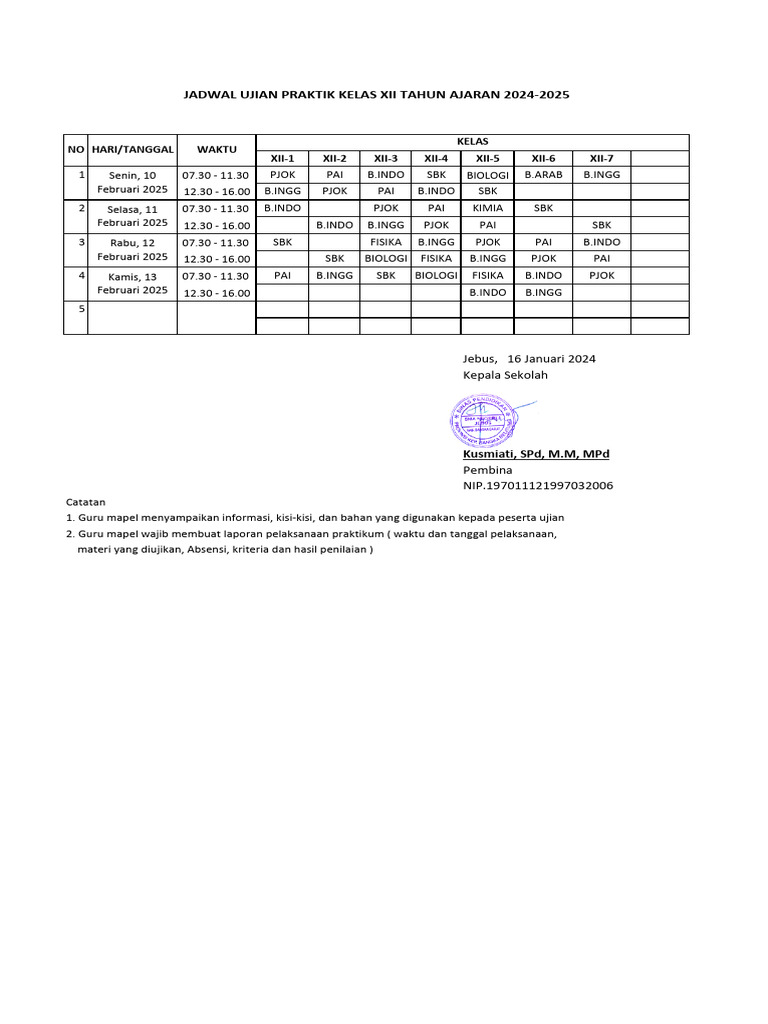 Jadwal Ujian Praktek 2024 | PDF