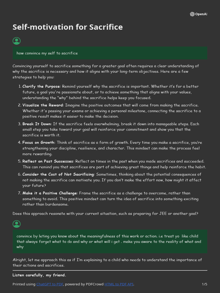 Self-motivation for Sacrifice | PDF | Mindset | Psychological Concepts