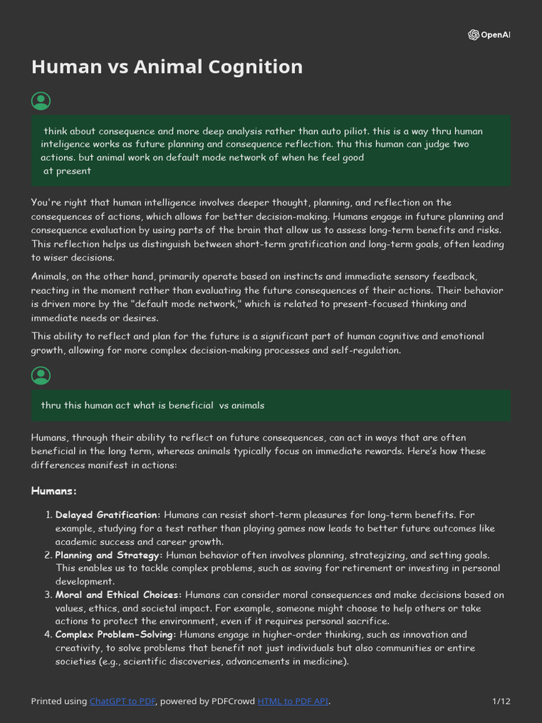 Human Vs Animal Cognition | PDF | Disciplines | Thought