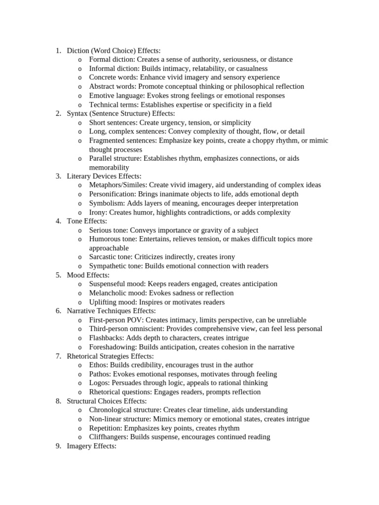 Diction IGCSE Reading For Writer's Effect | PDF | Narration | Thought