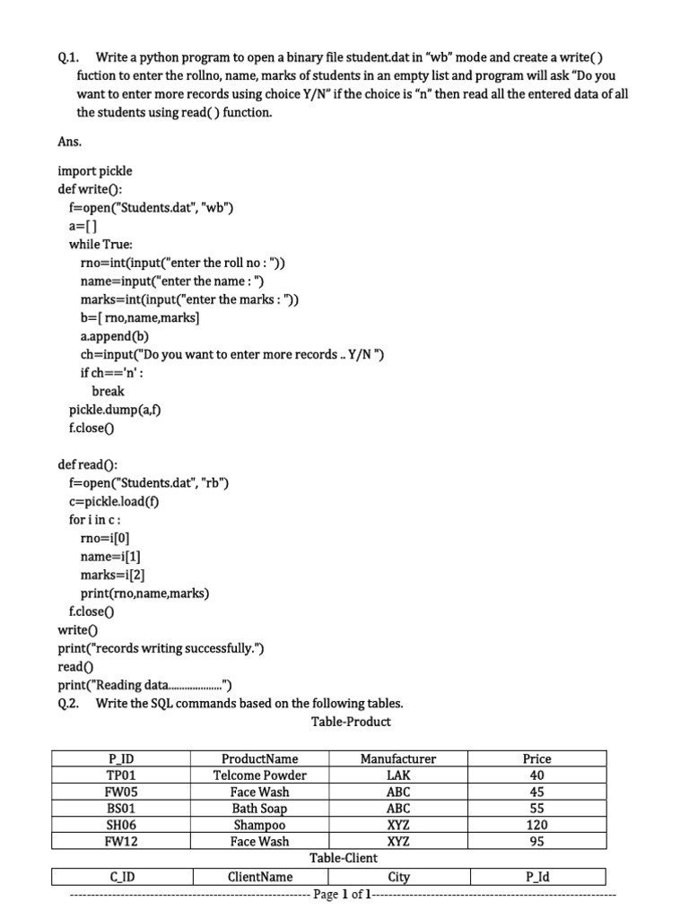 Question Ans For Practical | PDF | Computer Programming | Data Management
