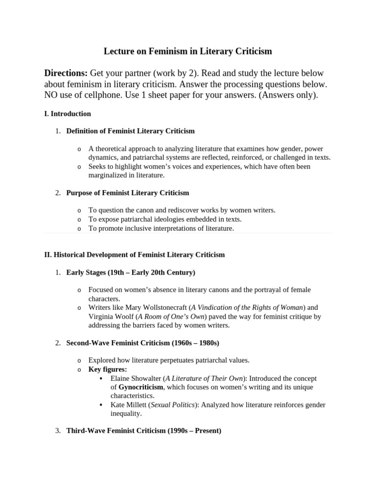 Lecture On Feminism in Literary Criticism | PDF | Feminism | Gender Studies