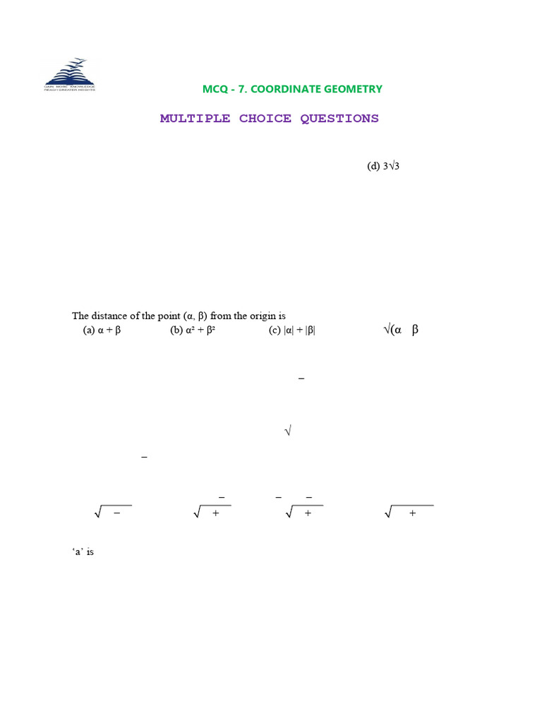 MCQ - 7. Coordinate Geometry | PDF | Triangle | Rectangle
