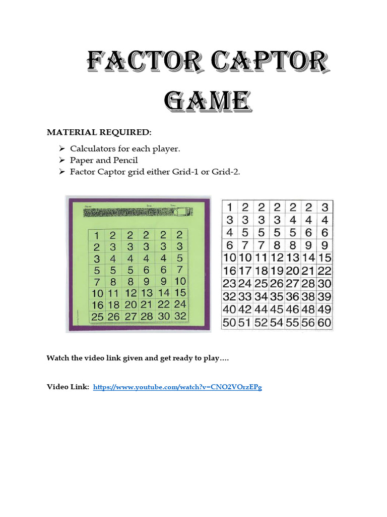 Factor Captor Game Setup Guide | PDF