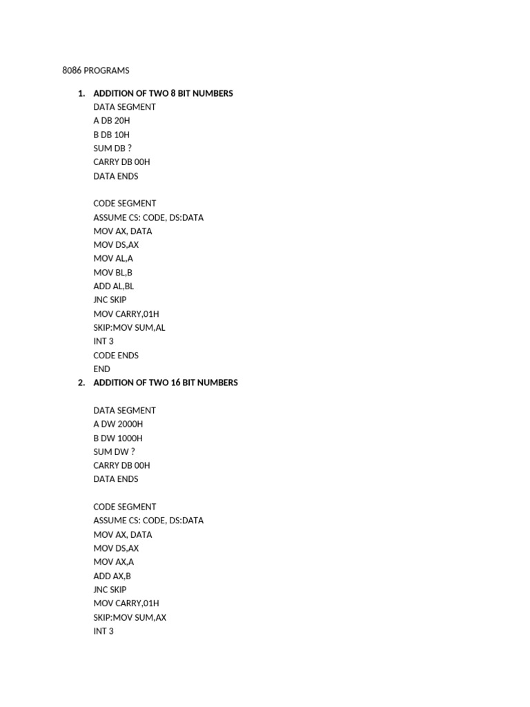 8086 Assembly Programming Guide | PDF