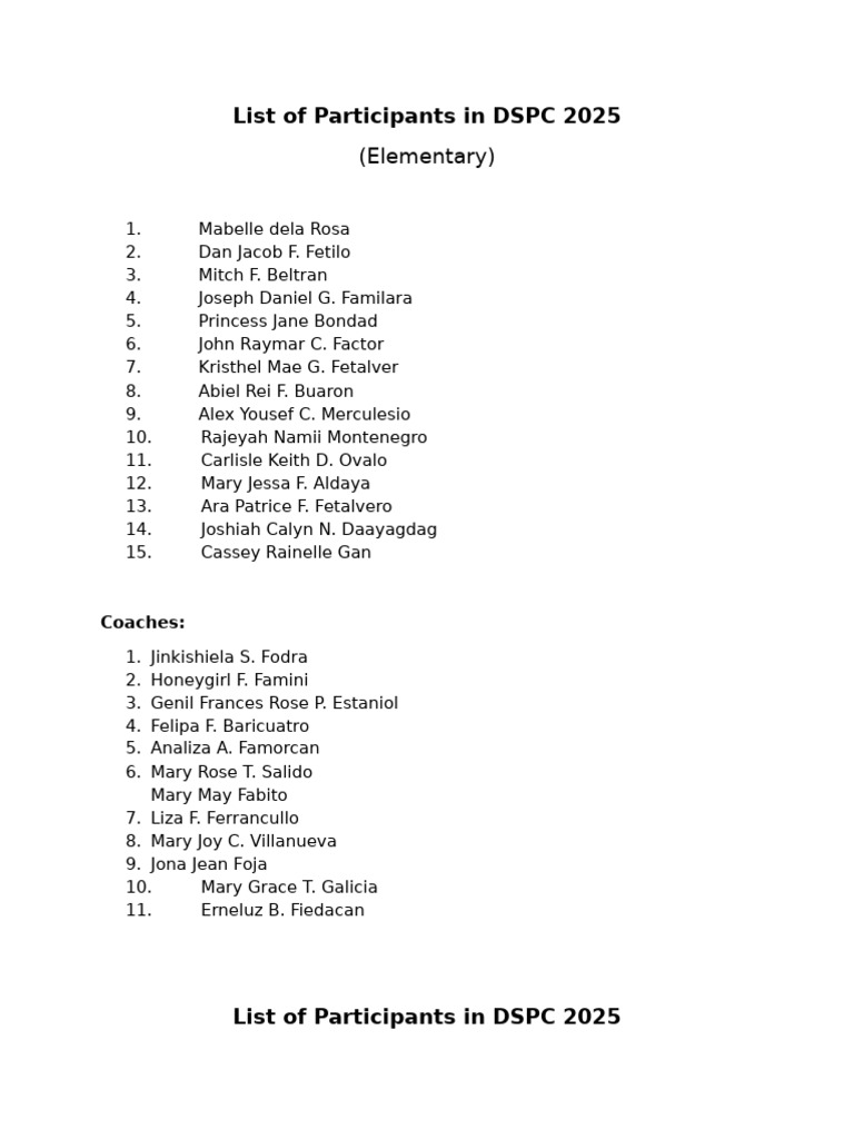 DSPC 2025 Participants List | PDF