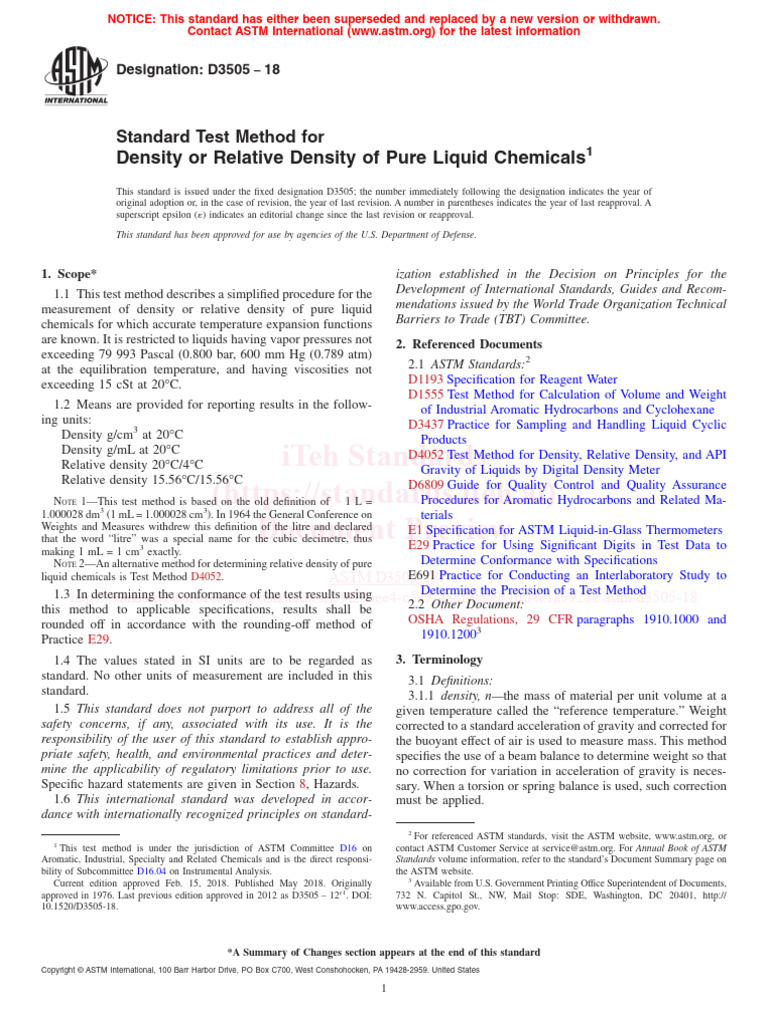 ASTM-D3505-18 | PDF | Litre | Density