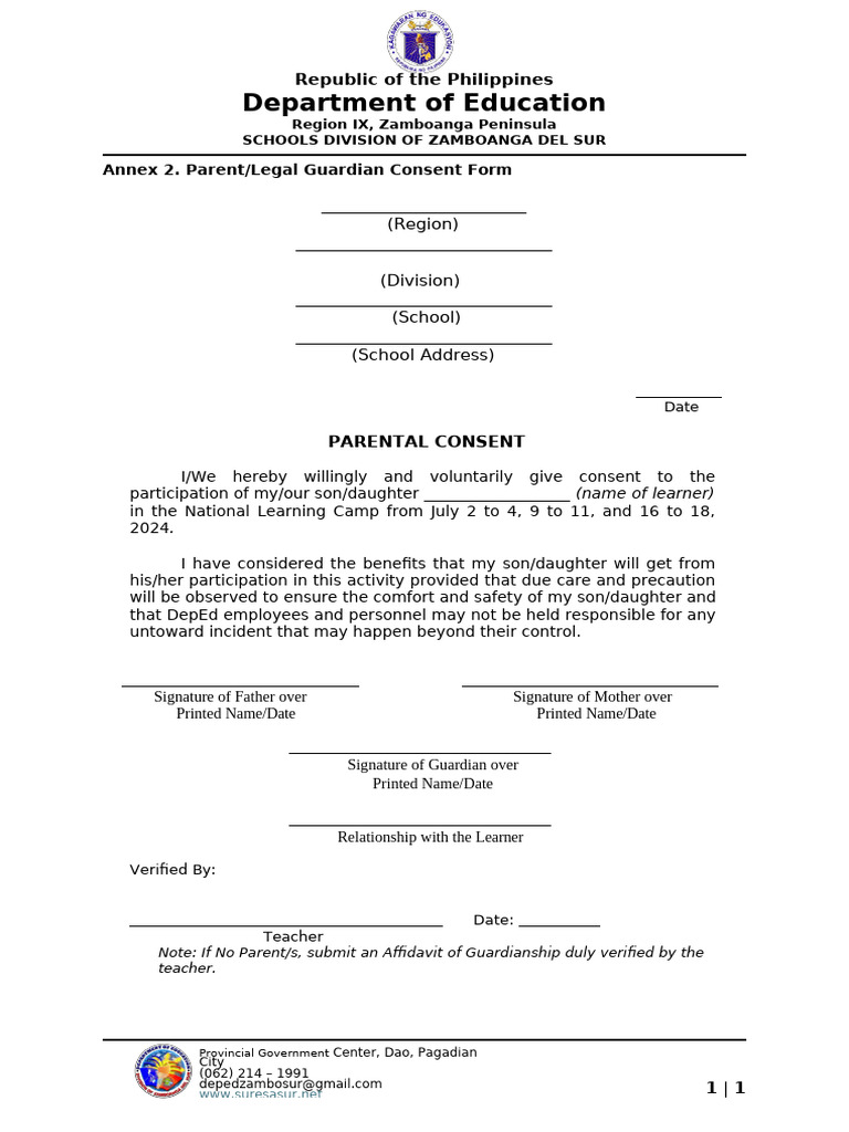Annex 2 - Parent-Legal Guardian Consent Form | PDF