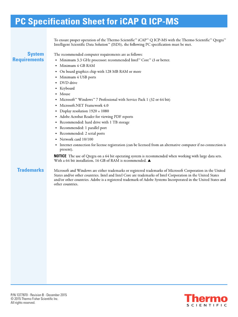 PS 1377870 ICP MS iCAP Q Computer Requirements PS1377870 EN | PDF