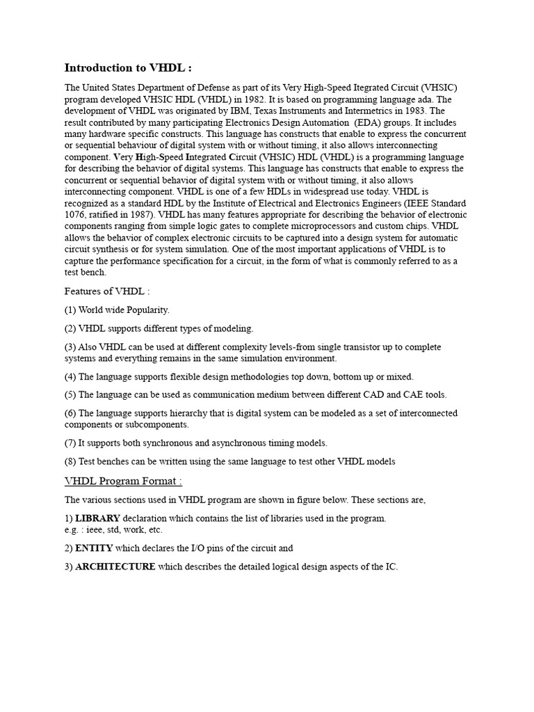 Introduction To VHDL | PDF | Vhdl | Hardware Description Language