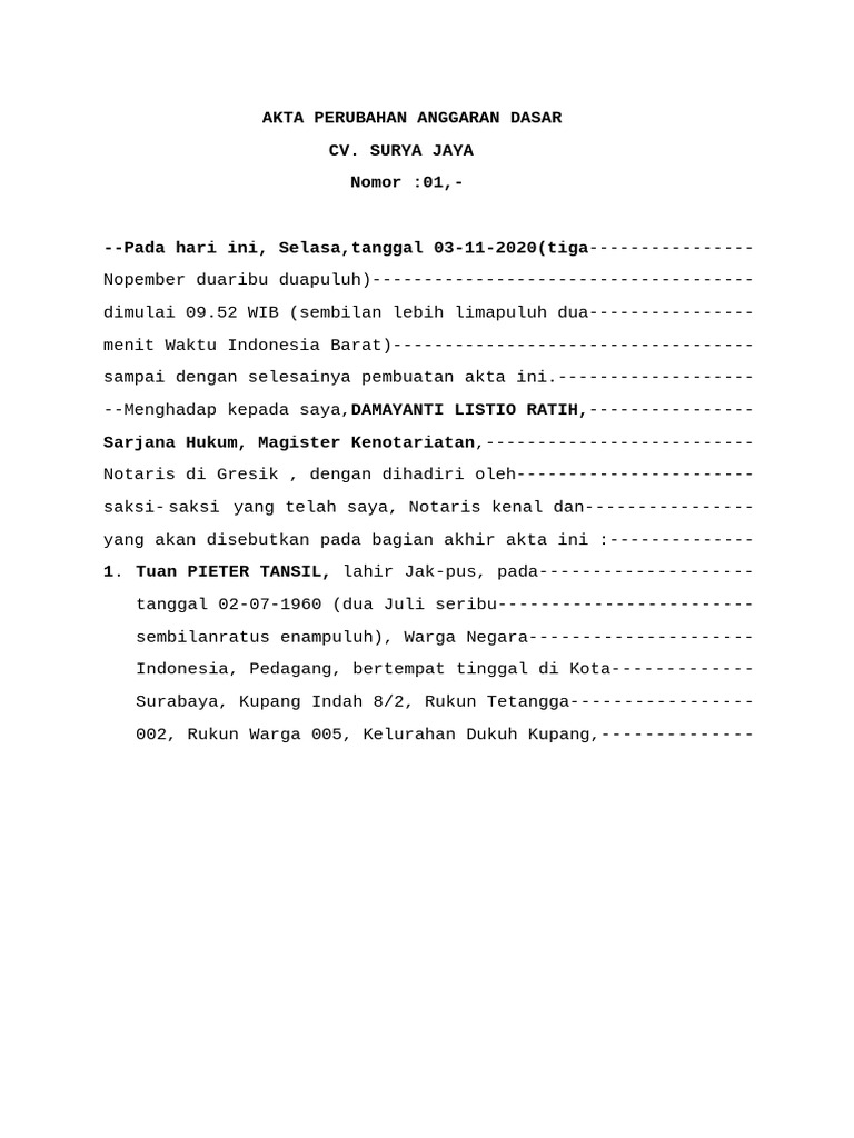 Akta Perubahan Anggaran Dasar | PDF