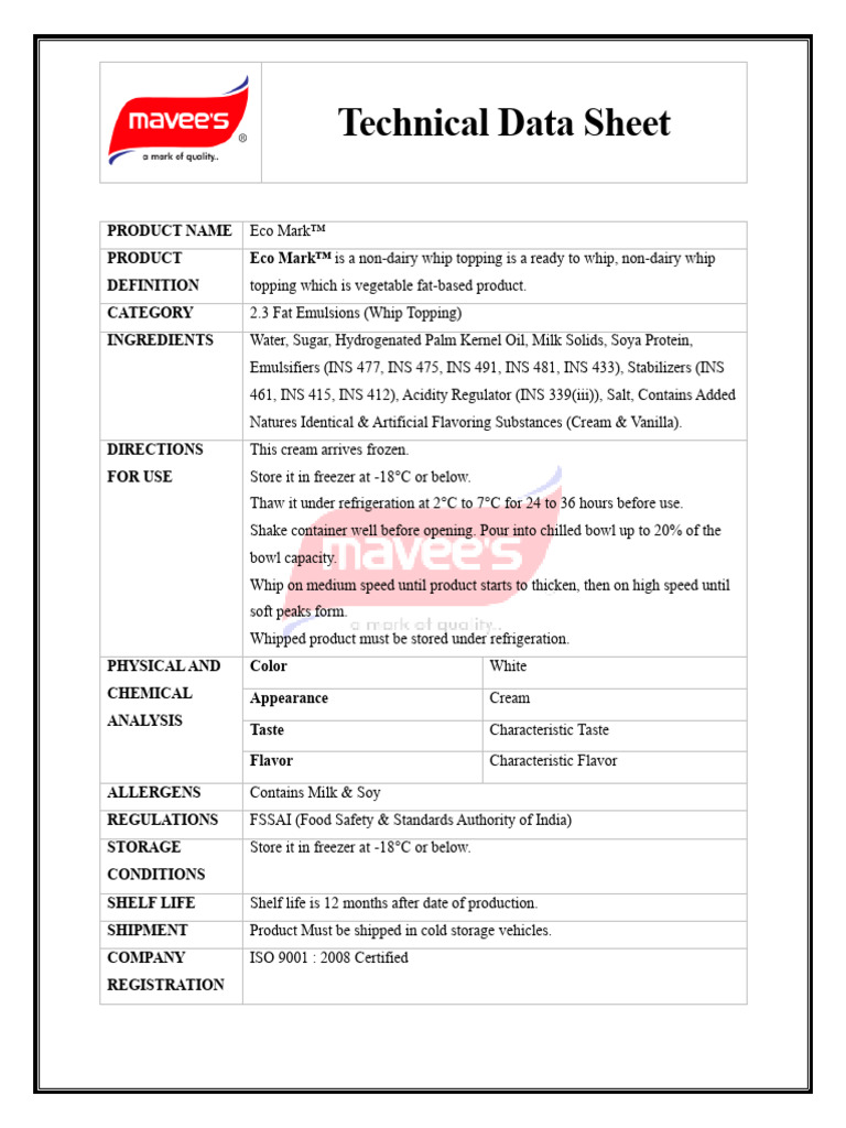 Technical Data Sheet Eco Mark | PDF