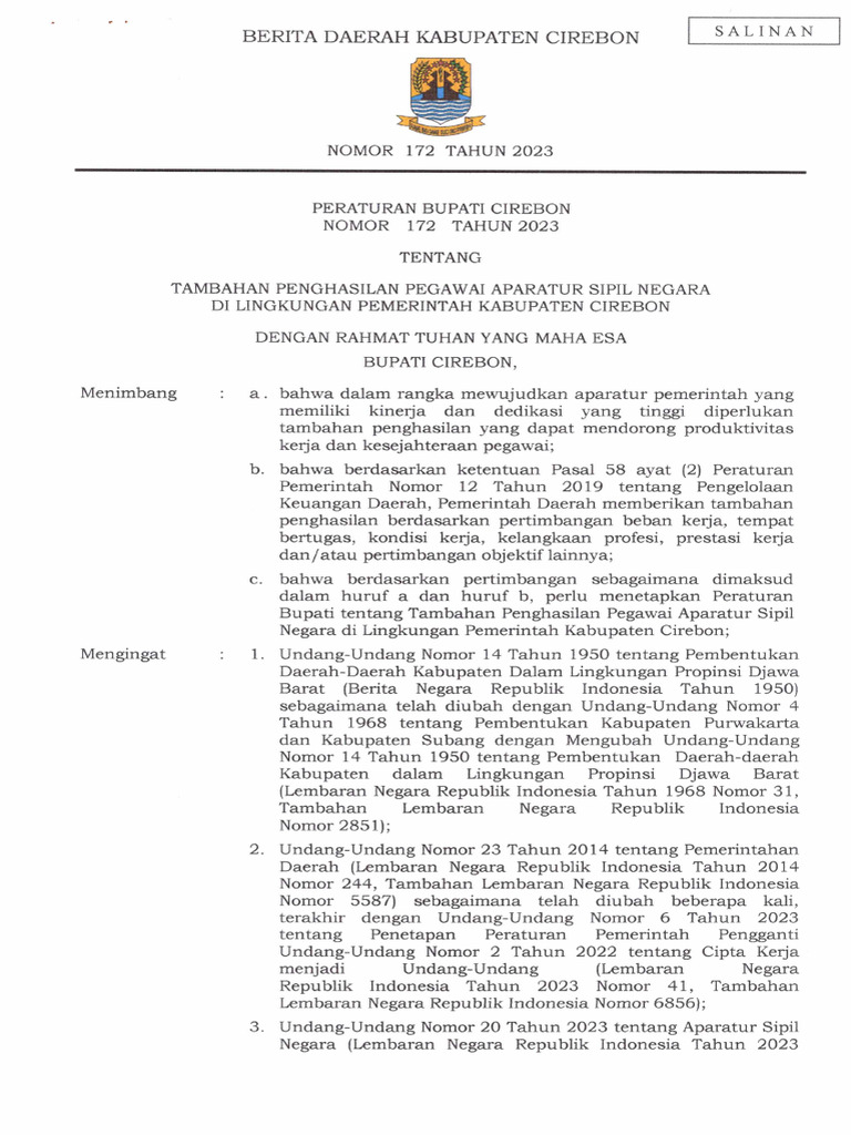 Perbup 172 2023 - TPP Asn | PDF