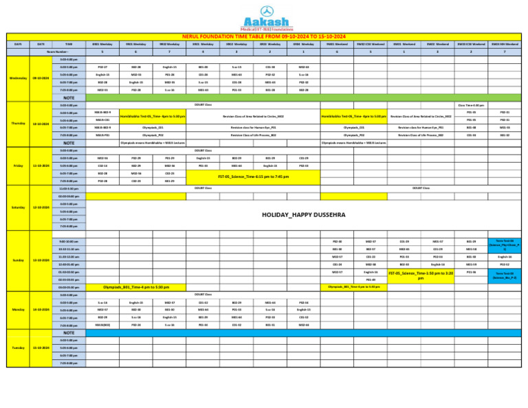 NERUL FOUNDATION - TIME TABLE - 09 10 2024 To 15 10 2024 | PDF ...