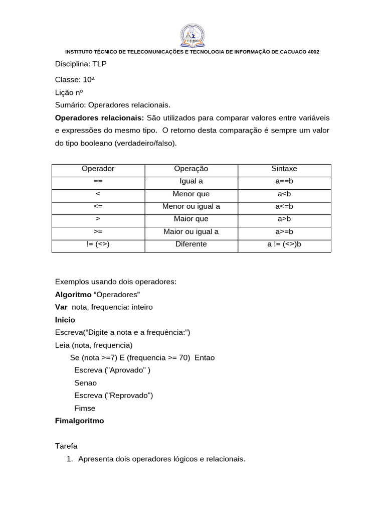 Operadores Relacionais em Programação | PDF