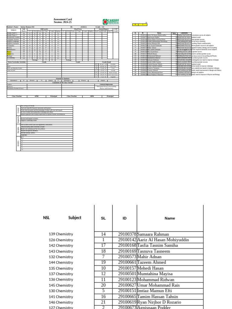 Grade 7 Half Yearly Report Card Final | PDF