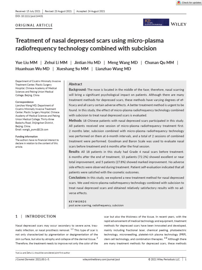 Treatment of Nasal Depressed Scars Using Micro-Plasma | PDF | Scar | Skin