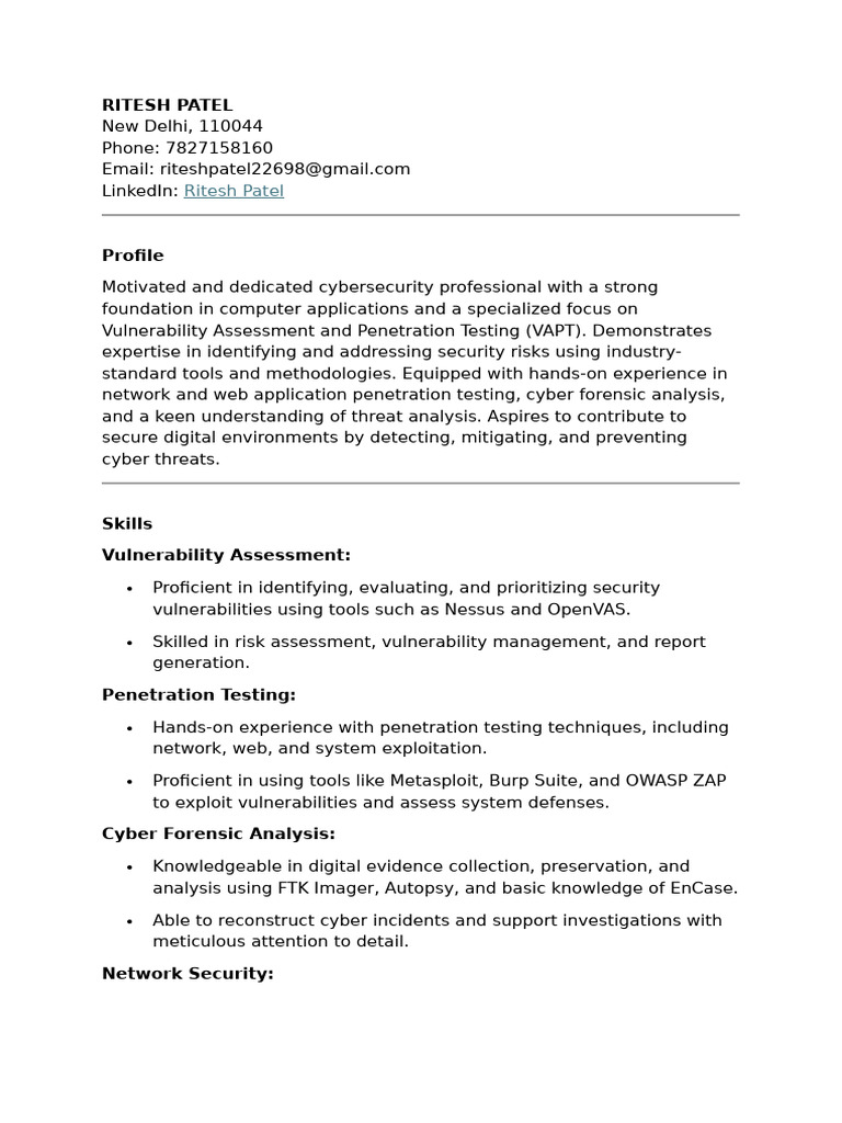 Vapt Resume.txt | PDF | Computer Security | Security