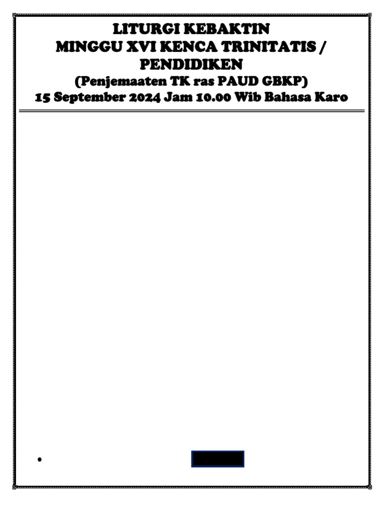 16 Lit-Minggu-16-Kenca-Trinitatis Pendidiken 15 09 24 Bhs - Karo | PDF