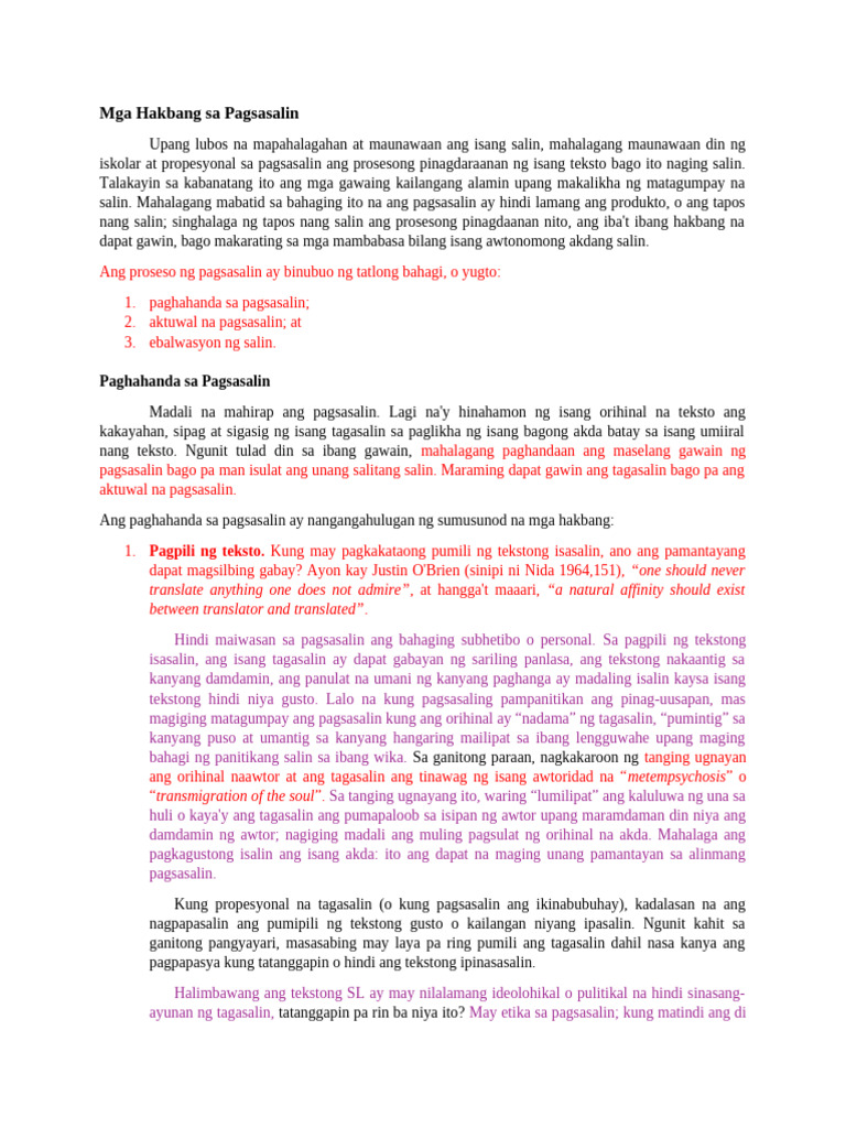 Paghahanda Sa Pagsasalin | PDF