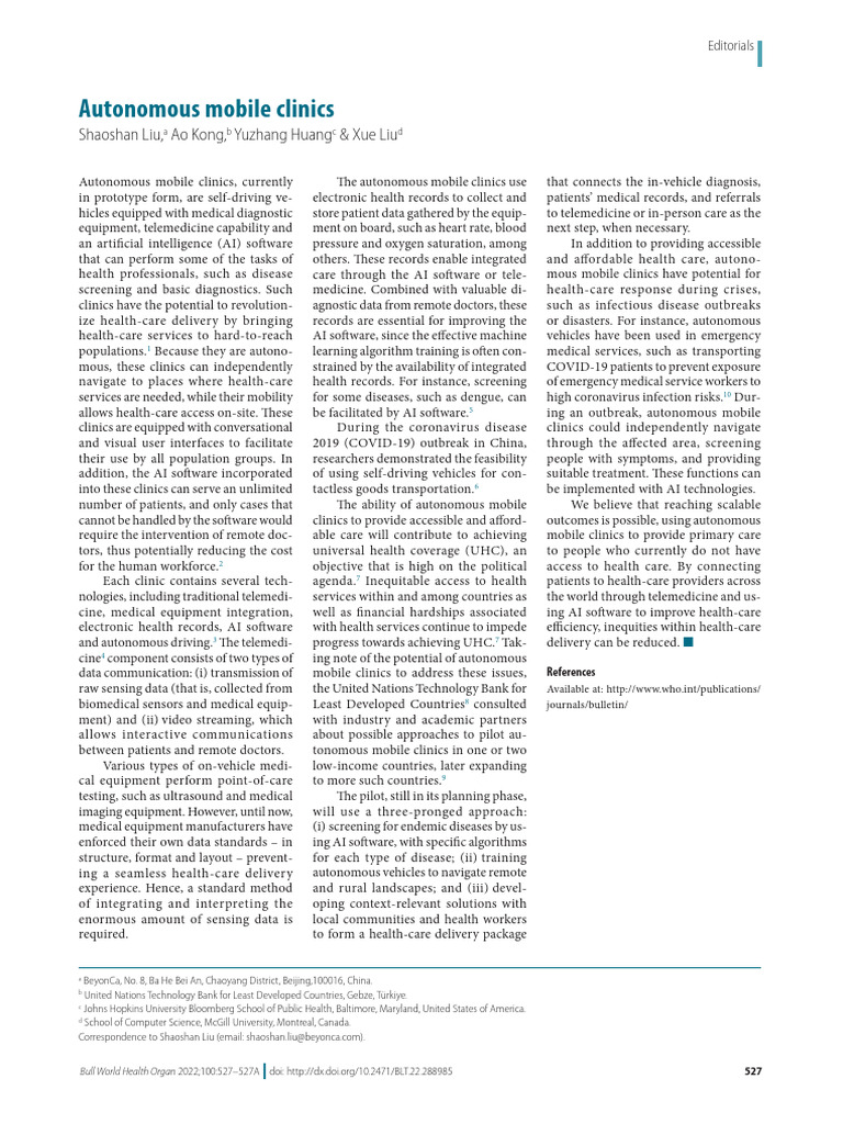 Autonomous Mobile Clinics | PDF | Health Care | Clinic