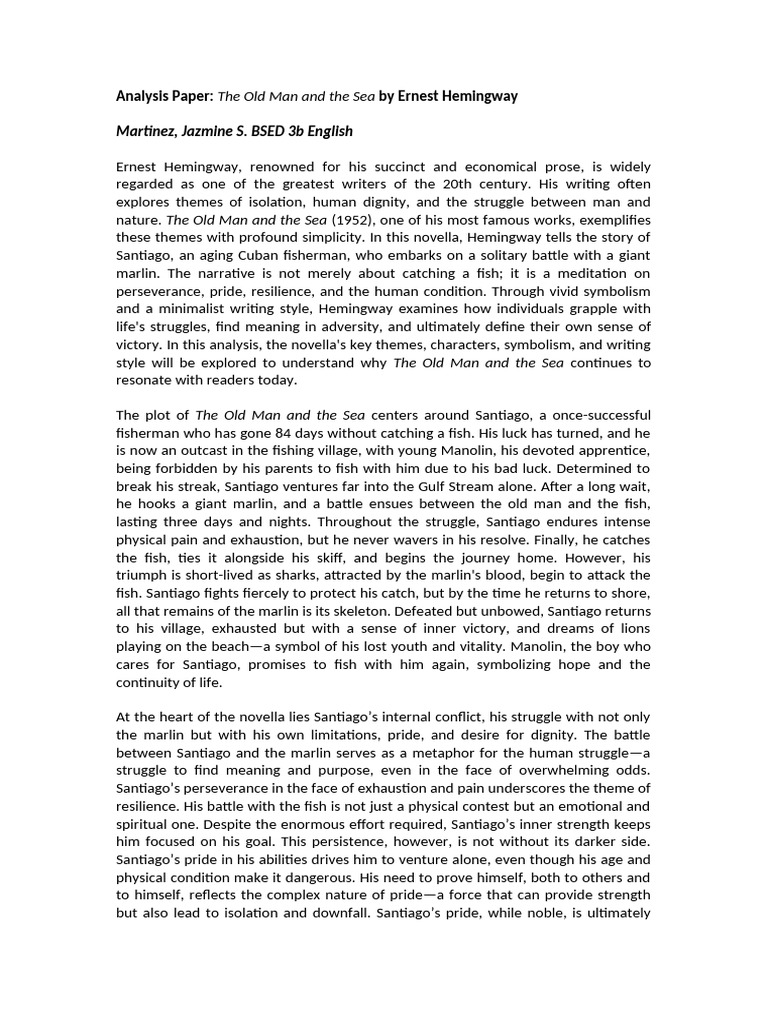 The Old Man and the Sea Analysis Paper 2 | PDF