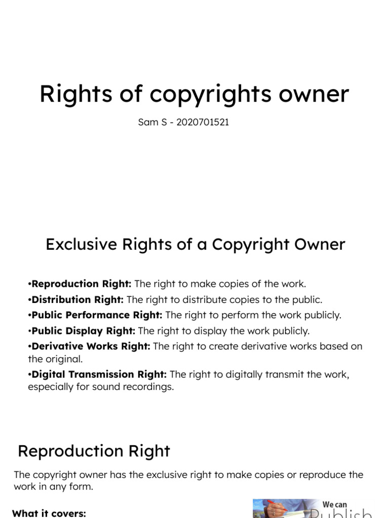 Copyright Owner's Exclusive Rights | PDF | Copyright | Derivative Work