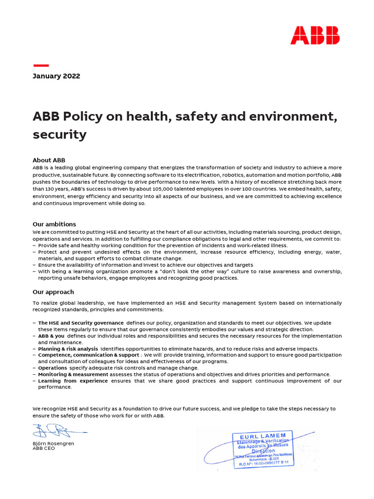 ABB HSE and Security Commitment | PDF | Safety | Governance