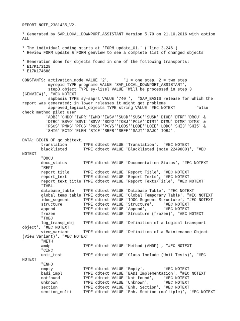 NOTE 2381435 Release 617 | PDF | Method (Computer Programming) | Database Index