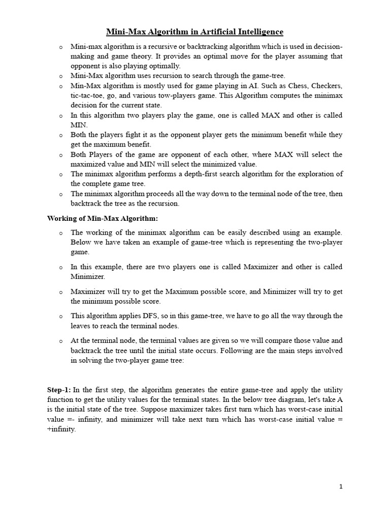 Min-Max and Alpha-Beta Pruning Algorithms | PDF | Theoretical Computer ...