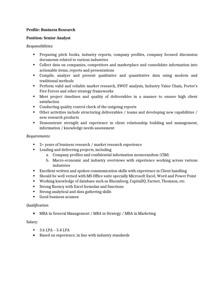 JD_Business Research_Senior Analyst | PDF