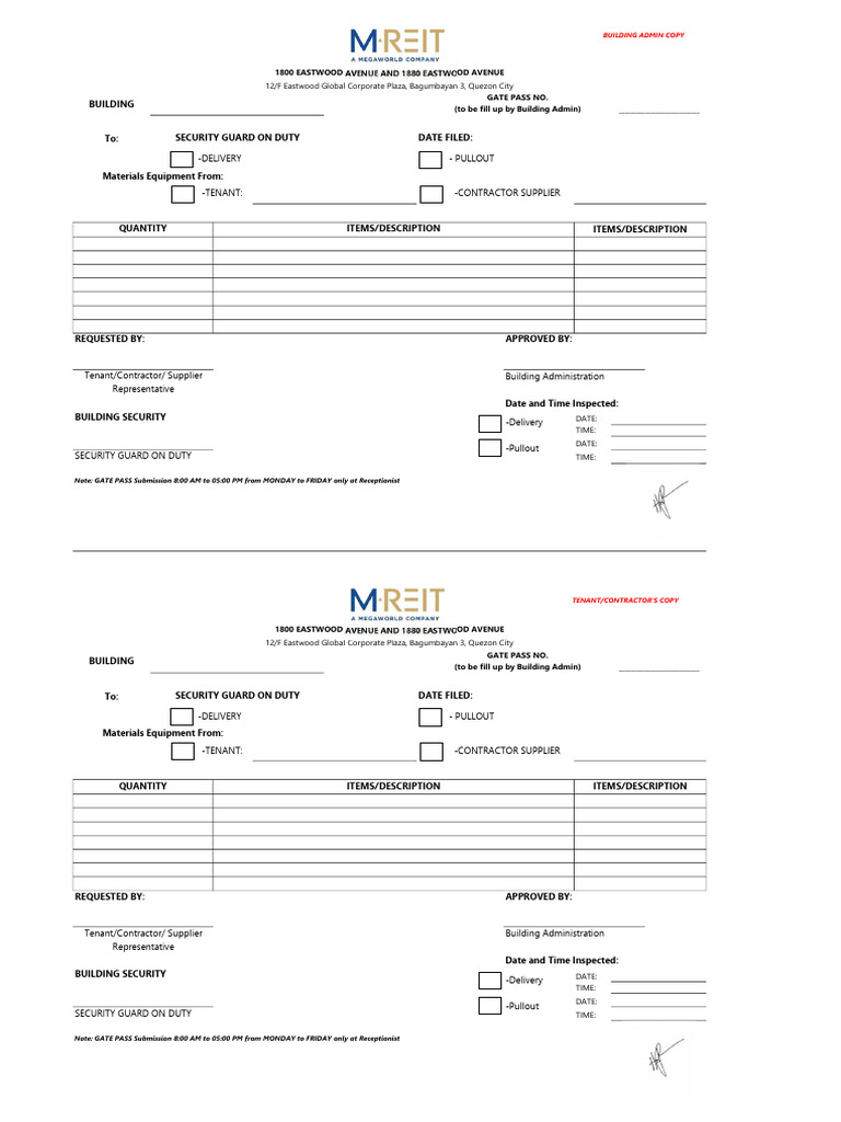 BUILDING GATE PASS - Blank (2) | PDF
