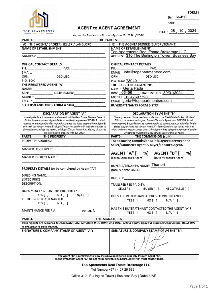 Agent to Agent Agreement Form | PDF | Leasehold Estate | Landlord