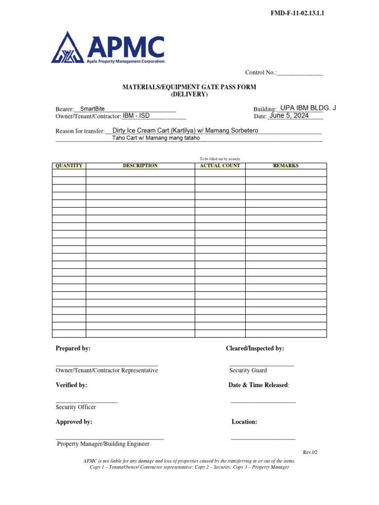 Gate Pass-Delivery Form | PDF