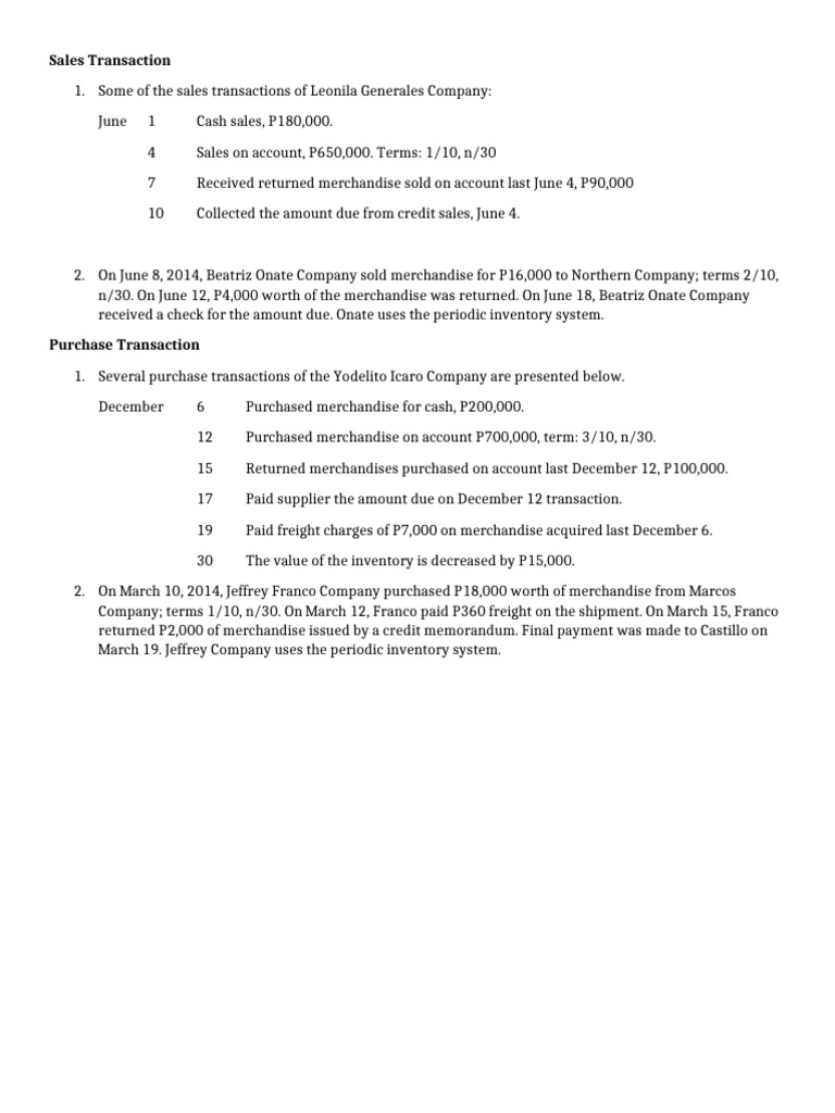 Sales and Purchase Transactions Overview | PDF