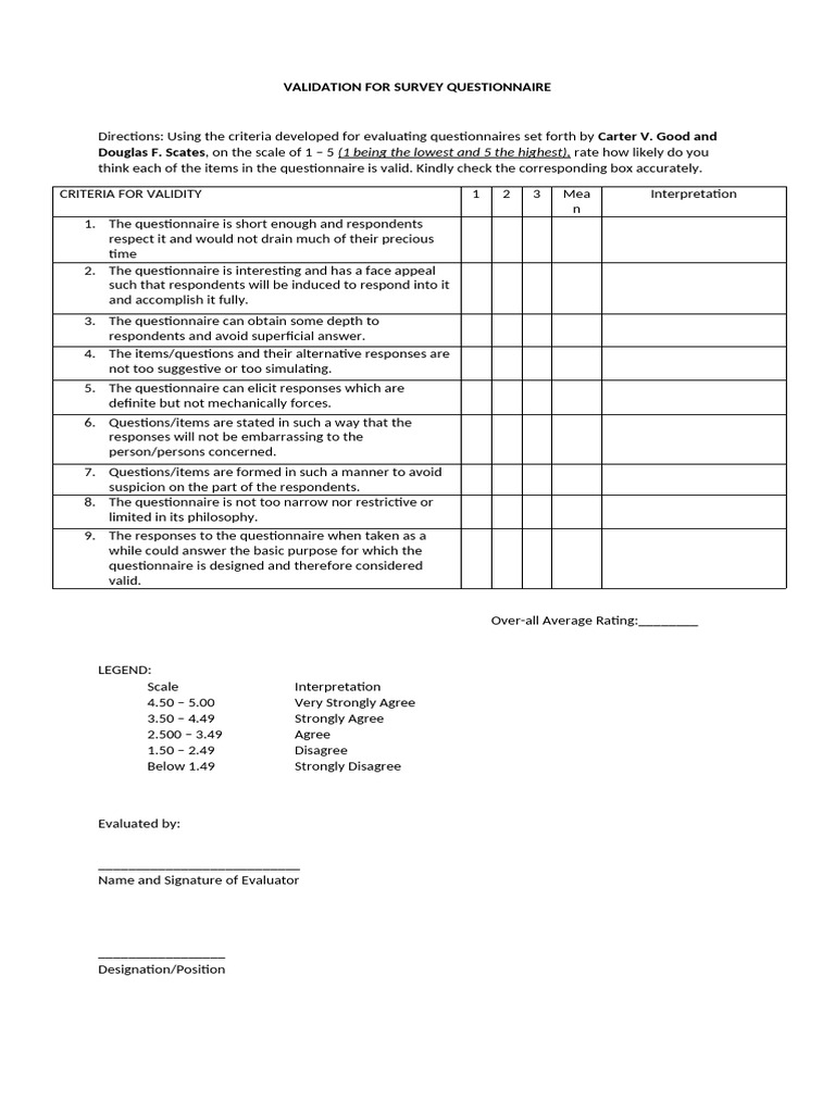 Validation For Survey Questionnaire | PDF