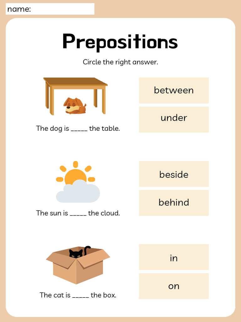 Prepositions Math Worksheet | PDF