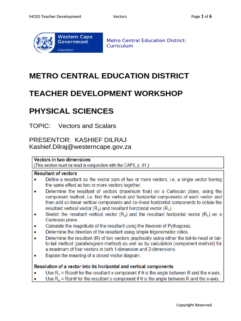 1 Vectors Pdf Euclidean Vector Force