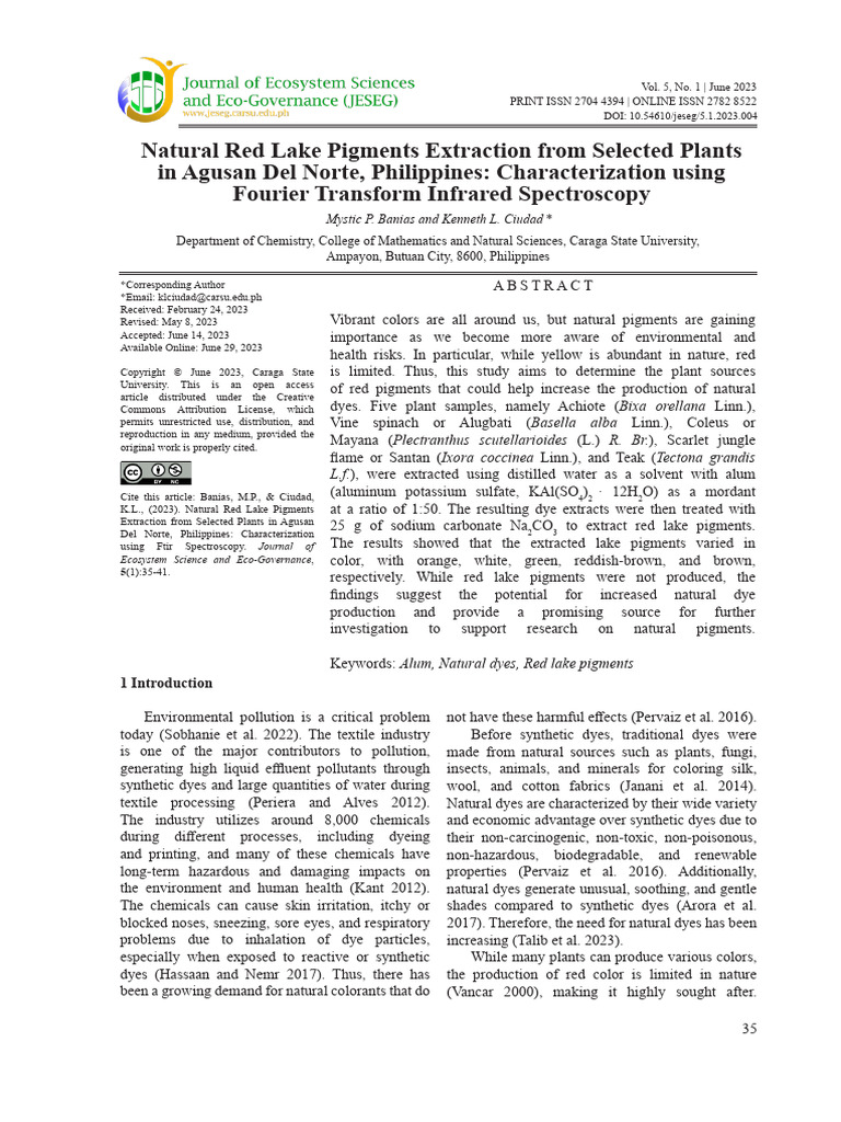 Natural Red Lake Pigments Extraction From Selected | PDF | Dye | Pigment