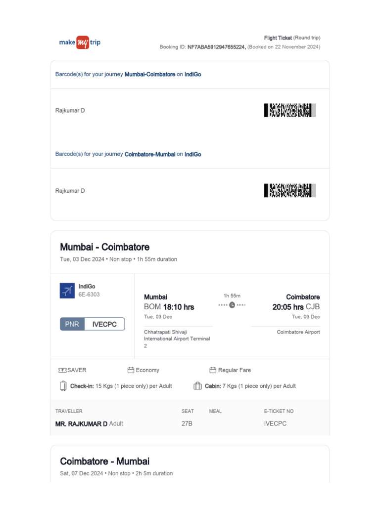 NF7ABA5912947655224 ETicket | PDF | Identity Document | Transport